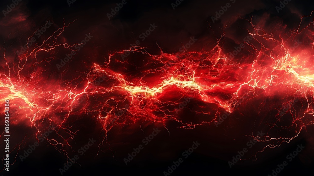 ภาพประกอบสต็อก Red lightning, horizontal lightening, red thunderclound ...