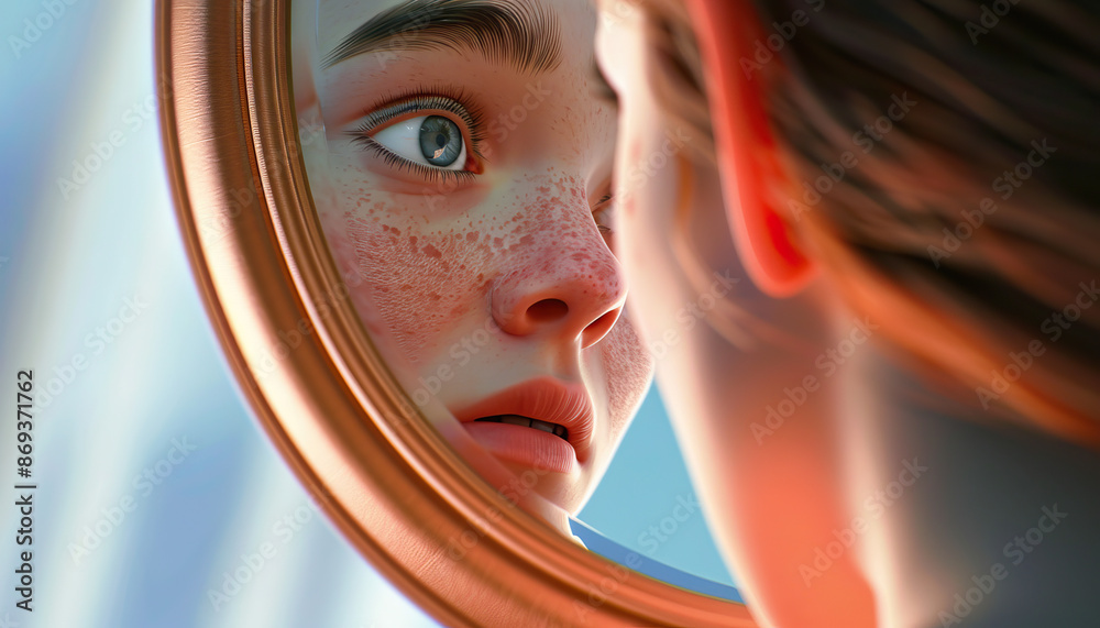 Eating disorders are a distorted mirror: Depict a person looking into a ...