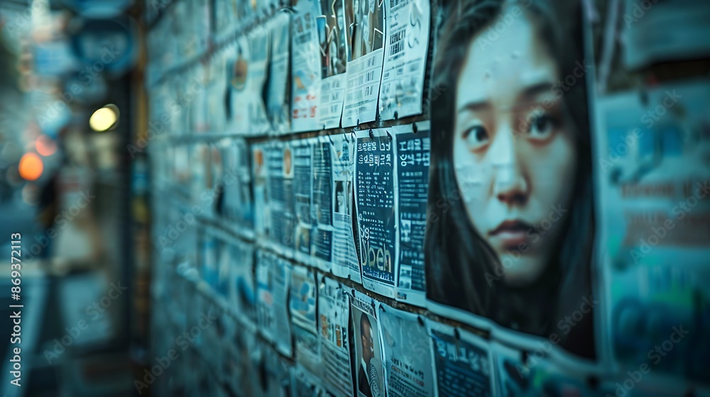 A wall covered with posters of missing persons, symbolizing the ongoing ...