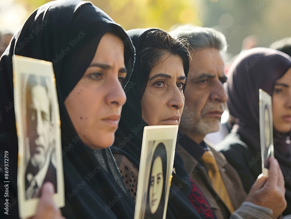 A group of people holding portraits of their missing loved ones during ...