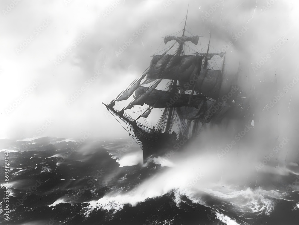A powerful image of a slave ship sailing across a stormy sea ...
