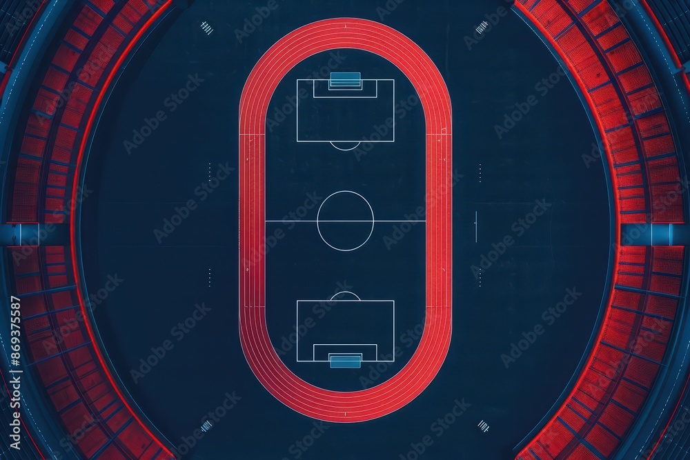 Minimalist depiction of a sport stadium with abstract HUD visuals and ...