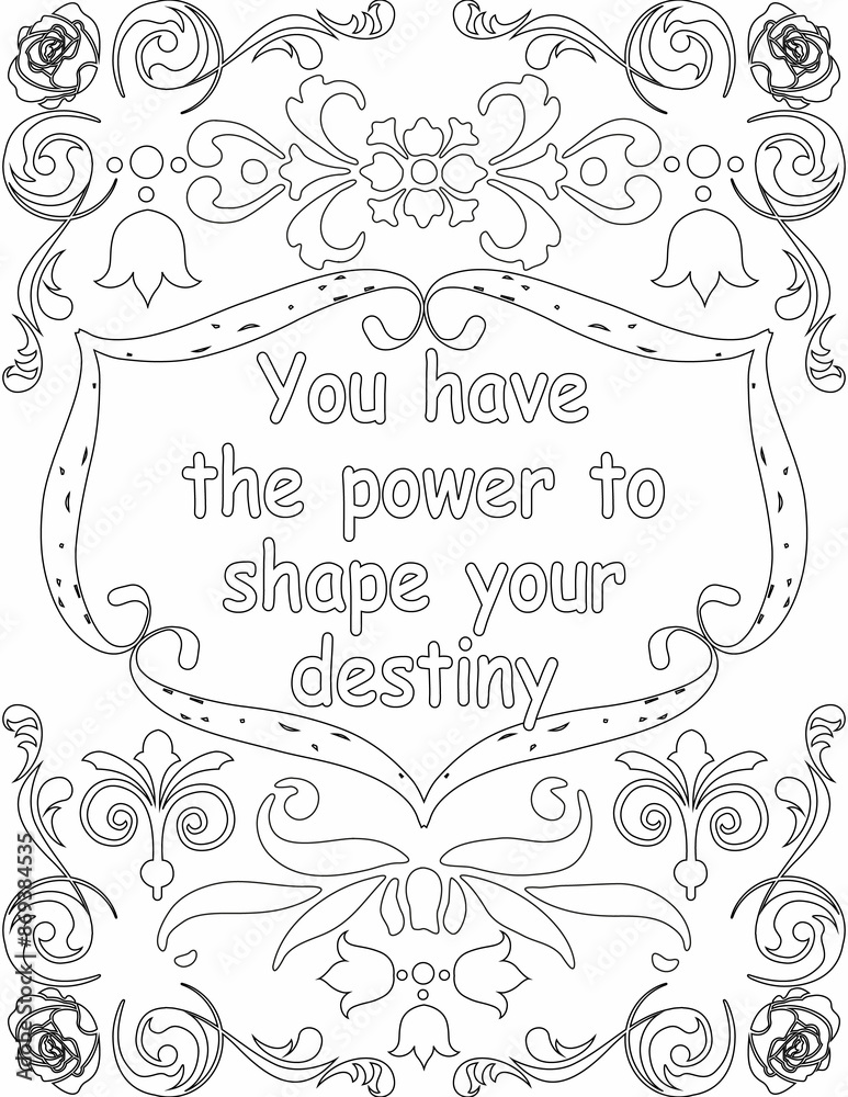 Printable floral coloring page for kids and adults with inspirational ...