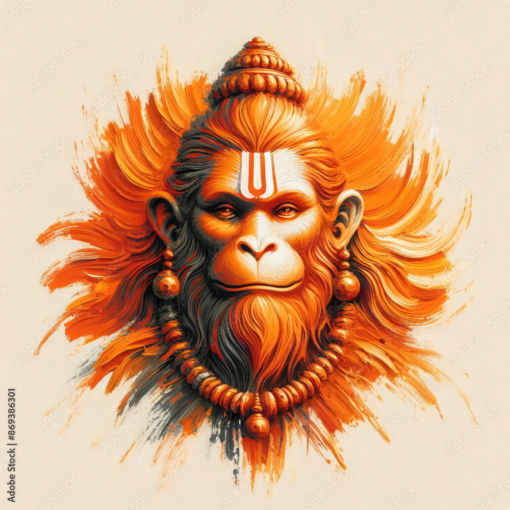 modern orange oil paint brush stroke art of lord hanuman face portrait ...