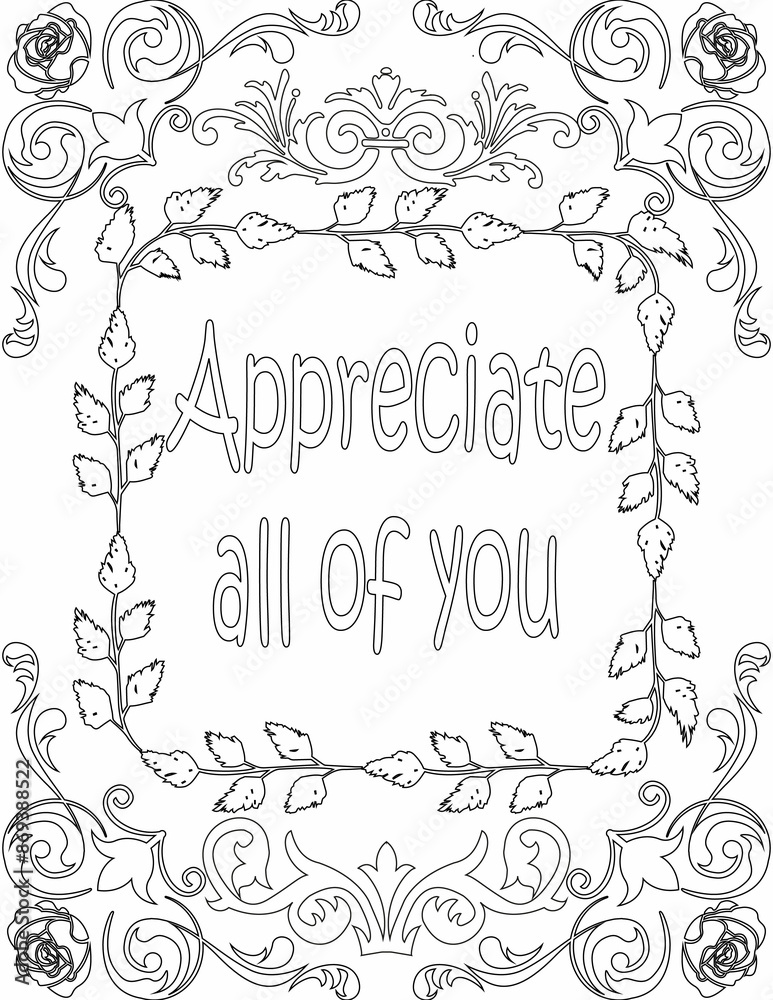 Printable floral coloring page for kids and adults with inspirational ...