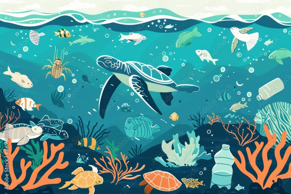 plastic pollution on marine fauna, sea turtle choking on plastic bags ...
