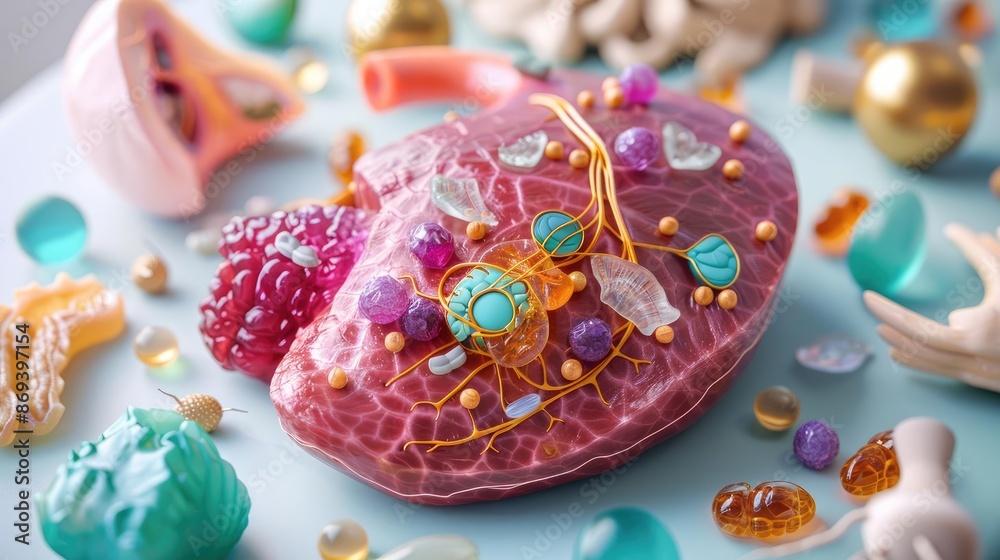 Cross-section of the liver showing detoxification zones and metabolic ...