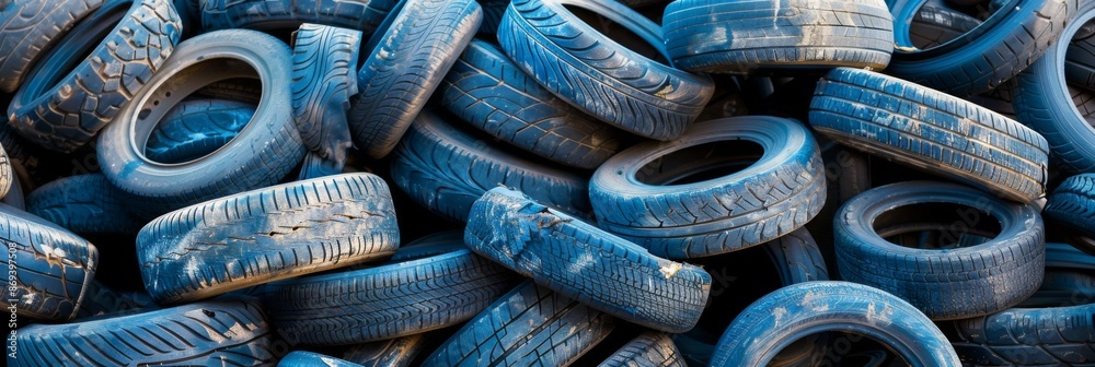 Landfill with old tires and tyres for recycling, Reuse of waste rubber ...