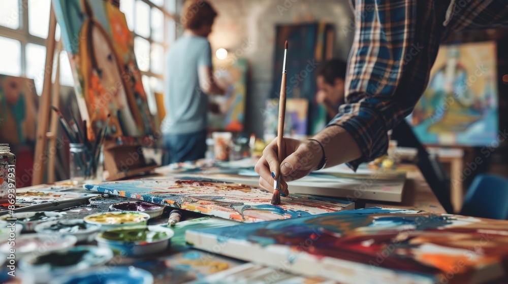 People expressing themselves doing art during an art therapy workshop ...