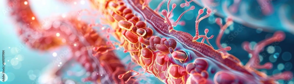3D rendering of the intestines showing the absorption process ...