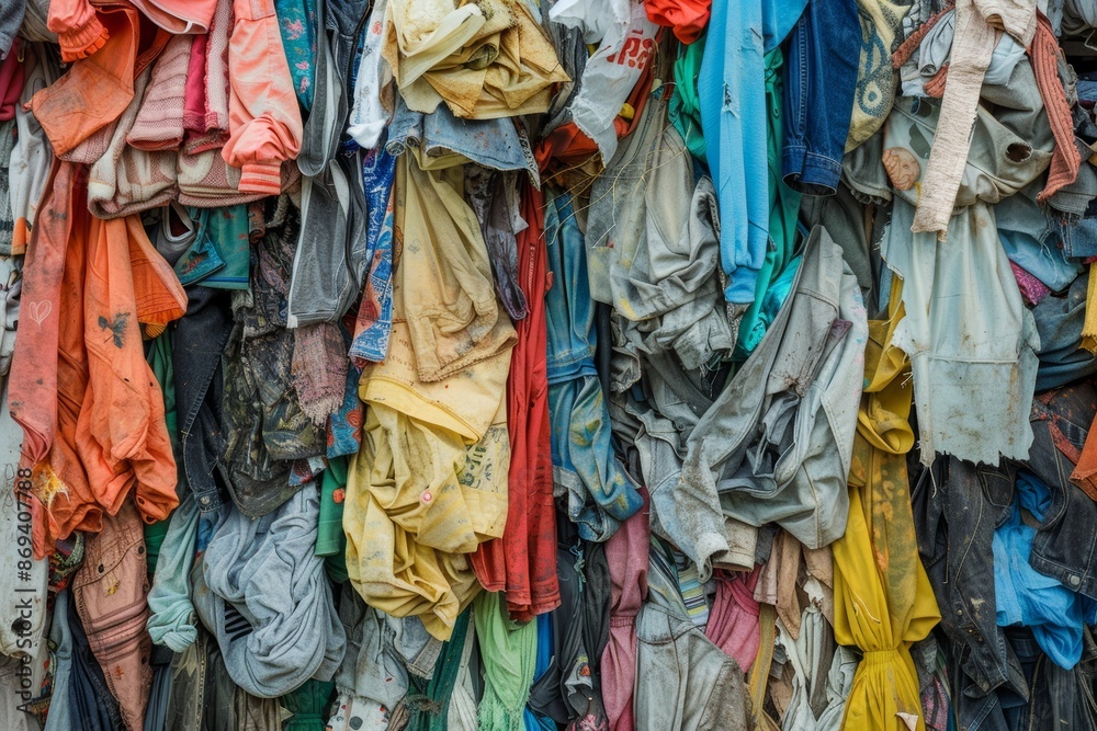 fast fashion and upcycling concept, environmental effect of clothing ...