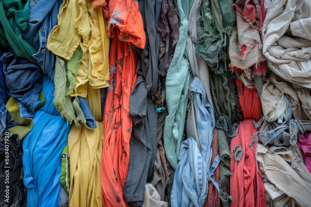 fast fashion and upcycling concept, environmental effect of clothing ...