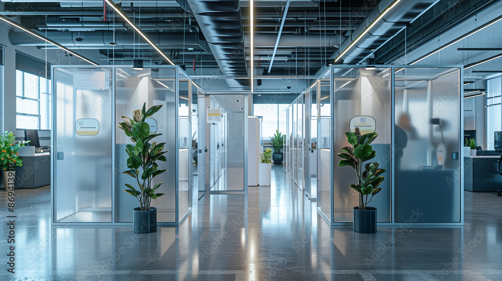 Office space adapted to pandemic conditions, equipped with partitions ...