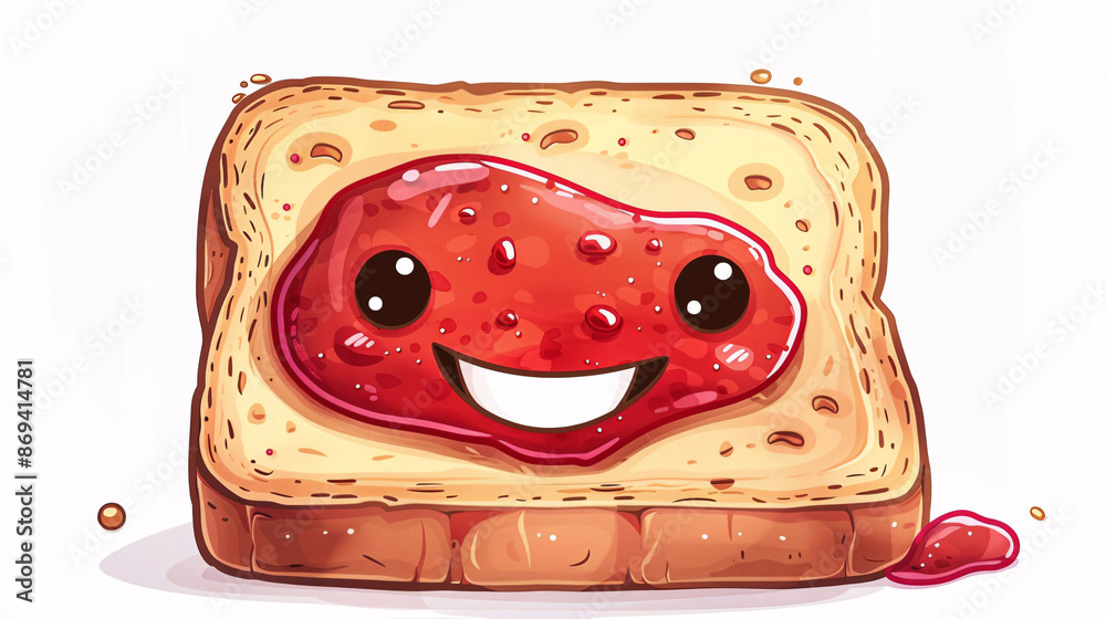 Fun cartoon illustration of a smiling toast with jam, perfect for ...