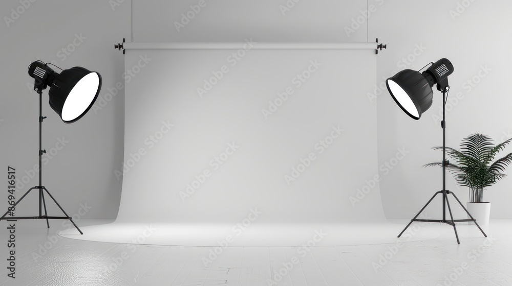 Interior of a modern Professional photo studio with a white background ...