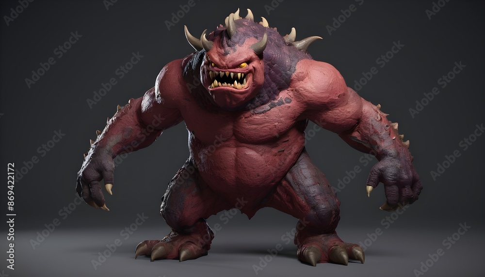 Ferocious and spiked fantasy beast with muscular build and sharp teeth ...