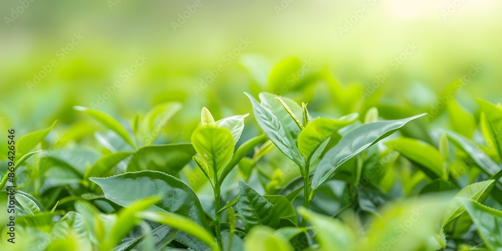 History cultivation processing types and health benefits of green tea leaves summarized. Concept ...