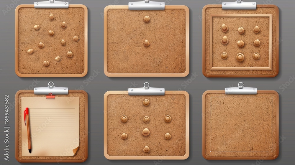 Cork texture memo pin boards isolated on transparent background ...