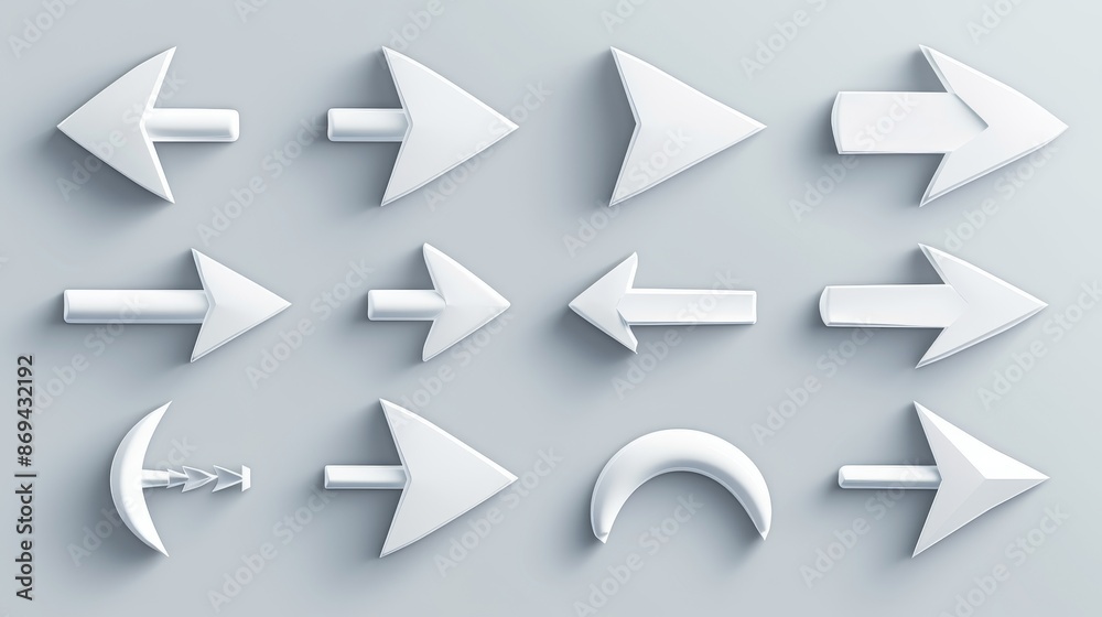 A 3D white and transparent cursor icon modern set. The cursor is ...