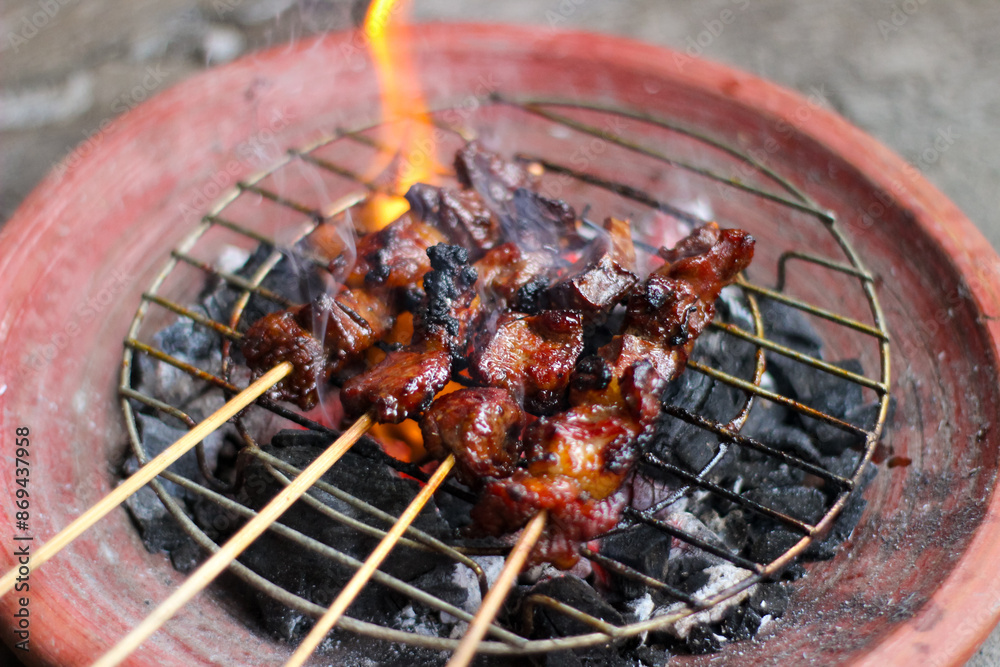 Sate Kambing or Goat Satay, made from goat meat grilled with savory ...