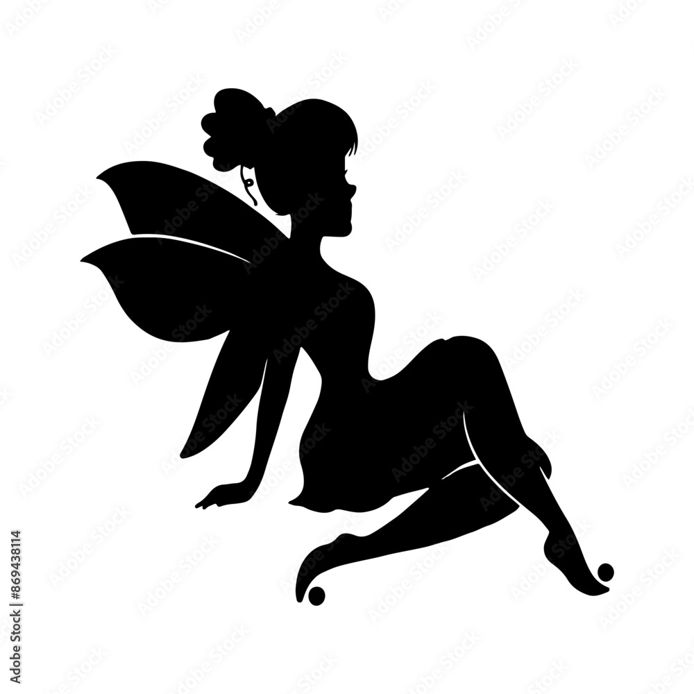 Silhouette of a fairy on a white background. Cute Fairy art. Beautiful ...