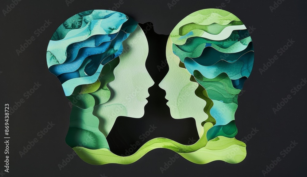 An image of a bipolar disorder person. Three layers of paper cut to ...