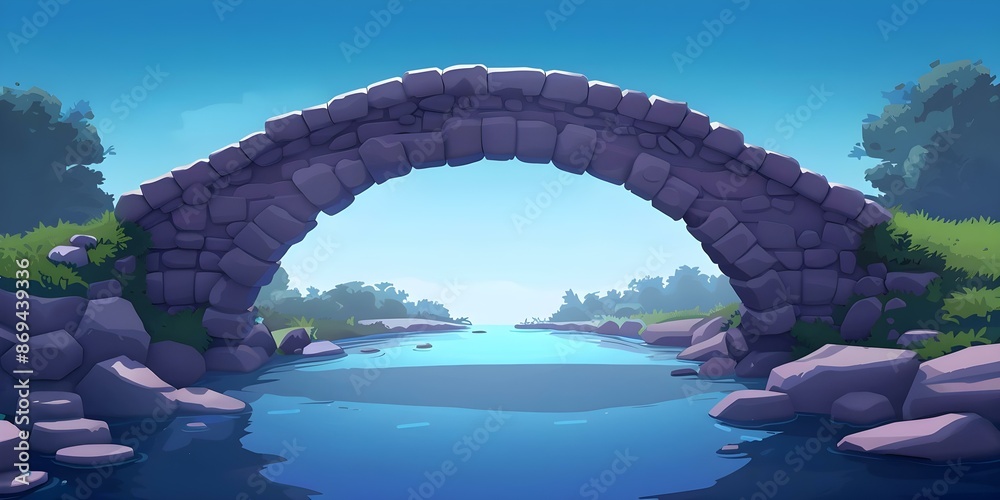 2D cartoon stone bridge over river for mobile game background ...