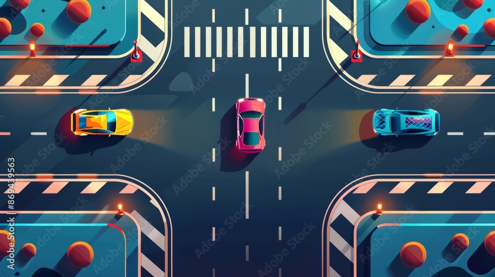 Top view of a racetrack with a finish line. Cartoon illustration with ...