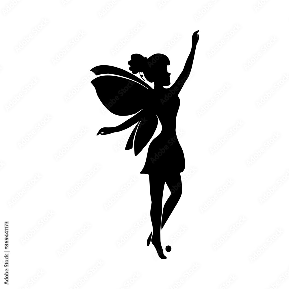 Silhouette of a fairy on a white background. Cute Fairy art. Beautiful ...
