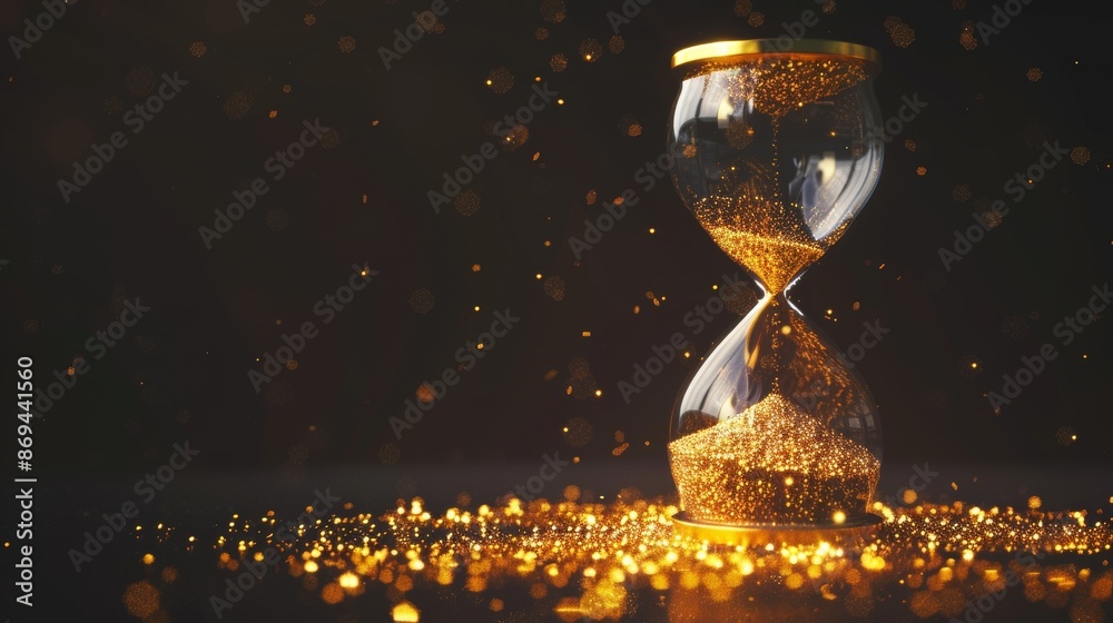 Timer with transparent glass and gold particles, sand hourglass ...