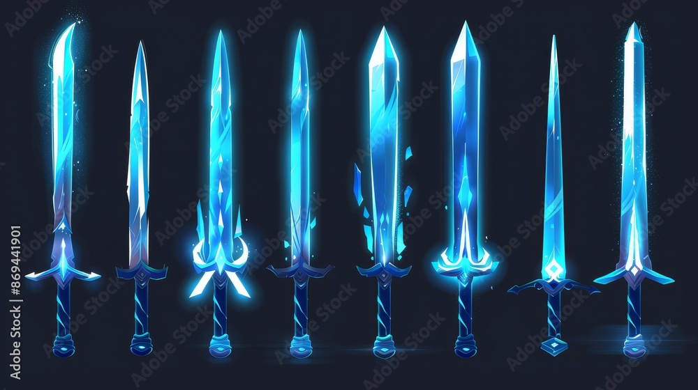 A cartoon sword with light trace animation sprite sheet, motion game ...