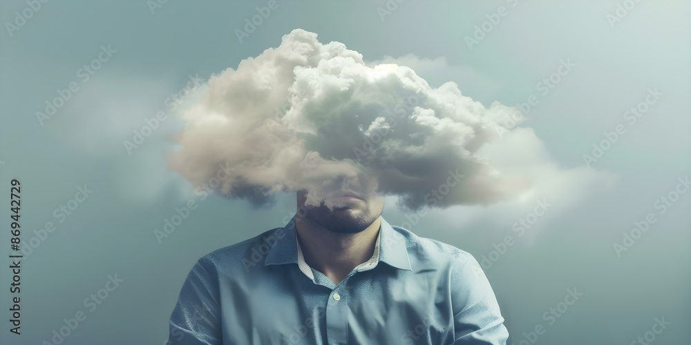 Man with cloud over head symbolizing depression and fatigue at work ...