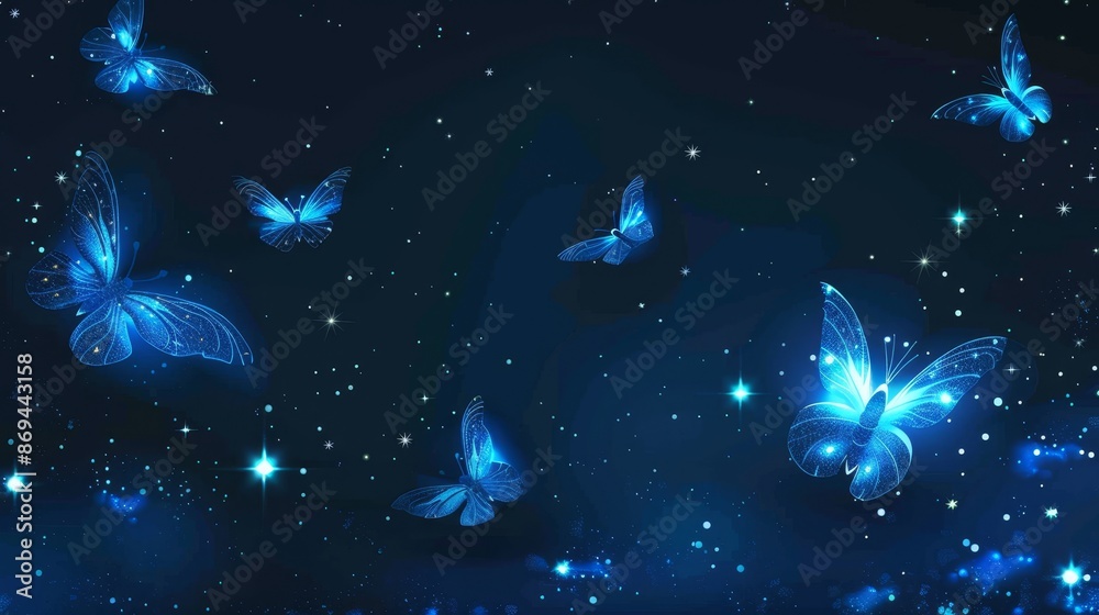 An abstract blue firefly light at night on a transparent background. A ...
