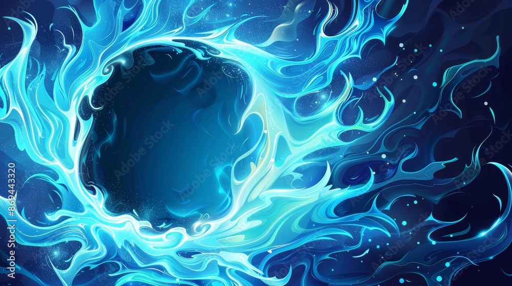 Blue fire cartoon frame illustration. Abstract flame texture vortex ...