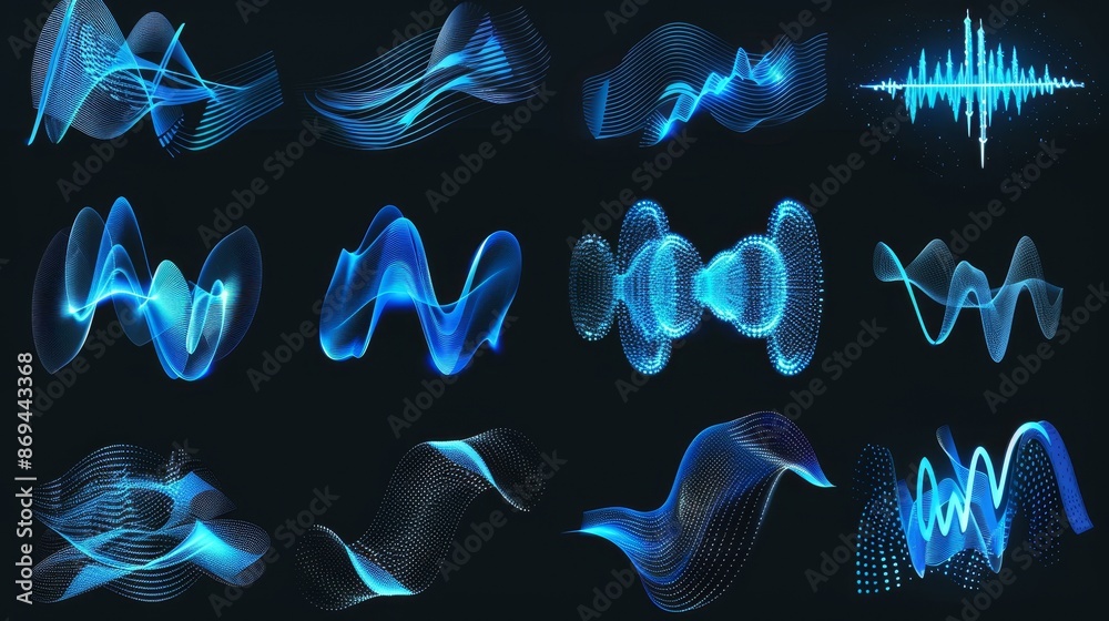 A realistic set of blue radio wave signal signs isolated on a ...