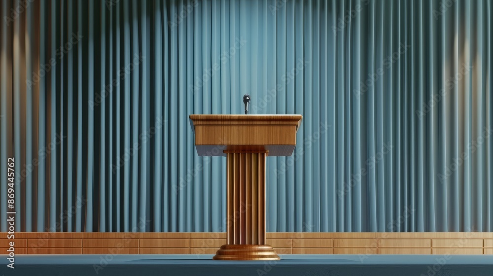 3D glass pulpit podium, wood rostrum, with speaker microphone for ...