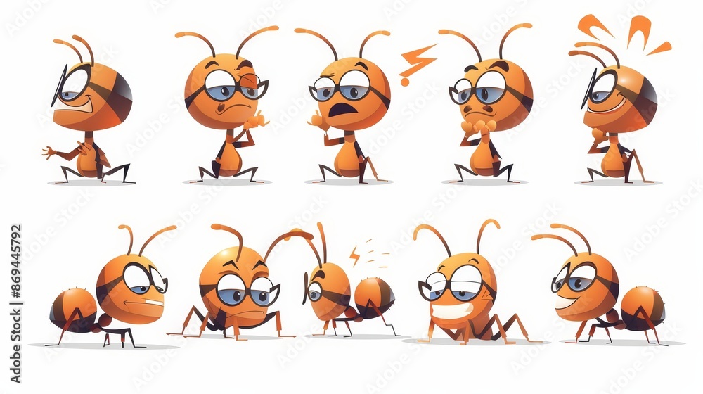 Insect cartoon character with different emotions and poses. Comic ...