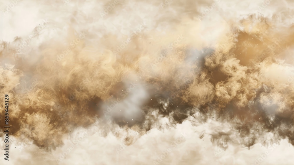 Dusty dusty flied particles on storm wind. 3D realistic brown ground ...