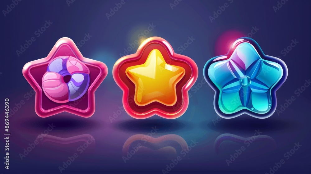 The win level game UI contains win level buttons and star scoring ...