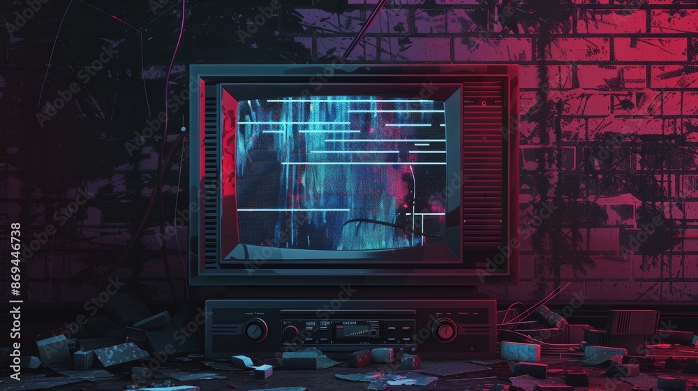 This is a realistic illustration of a computer screen glitch effect on ...