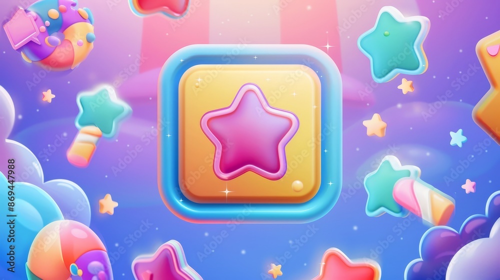 An UI button for the winning levels of a game. A candy element for the ...