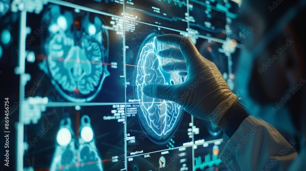 Amazing of a cardiologist analyzing a cardiac MRI with Glow HUD big ...