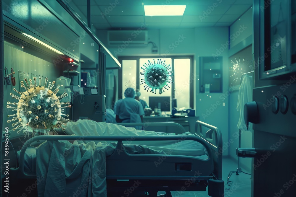 Amazing of pathology with Glow HUD big Icon of bacteria diagnosis ...