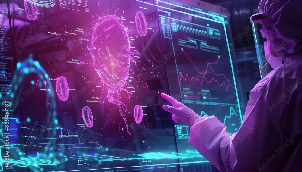 Amazing of pathology with Glow HUD big Icon of bacteria diagnosis ...