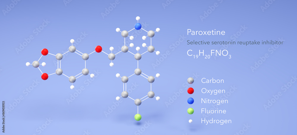paroxetine molecule, molecular structure, antidepressant, 3d model ...
