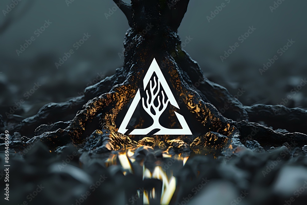 Abstract triangular symbol with glowing elements, creating a mystical ...