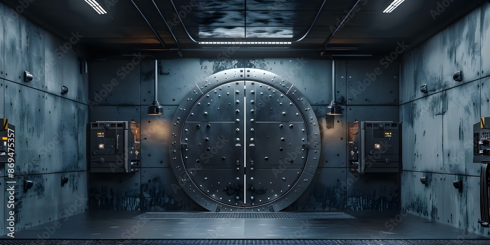 Modern bomb shelter with armored doors in secret science base for ...