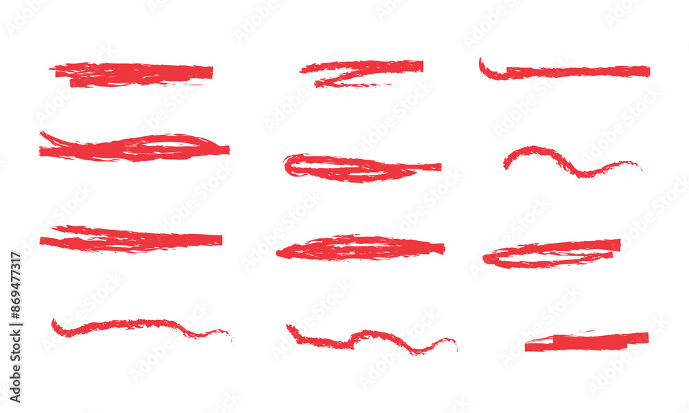 Crayon brush stroke red underline. Chalk pen highlight stroke. Vector ...