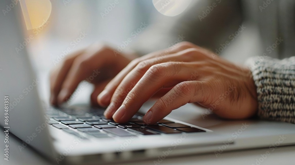 A closeup of a students hands typing a strong password on a keyboard ...
