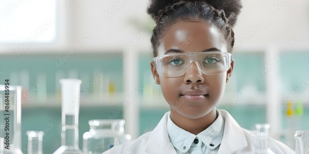 African American teenage girl conducting science experiment in high ...